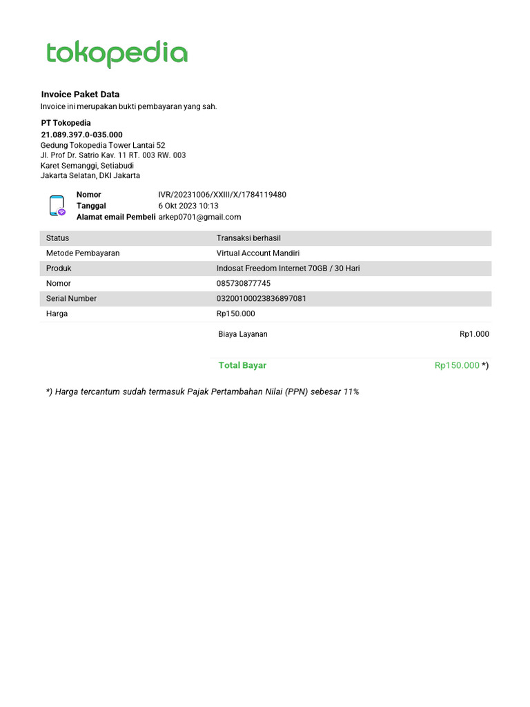 Contoh Invoice Paket Data | PDF