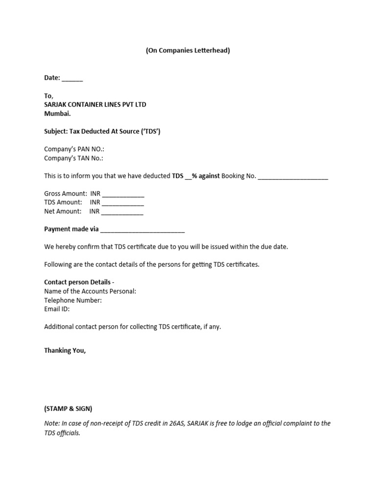 TDS Letter Format | PDF