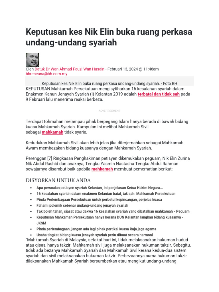 Keputusan Kes Nik Elin Buka Ruang Perkasa Undang | PDF