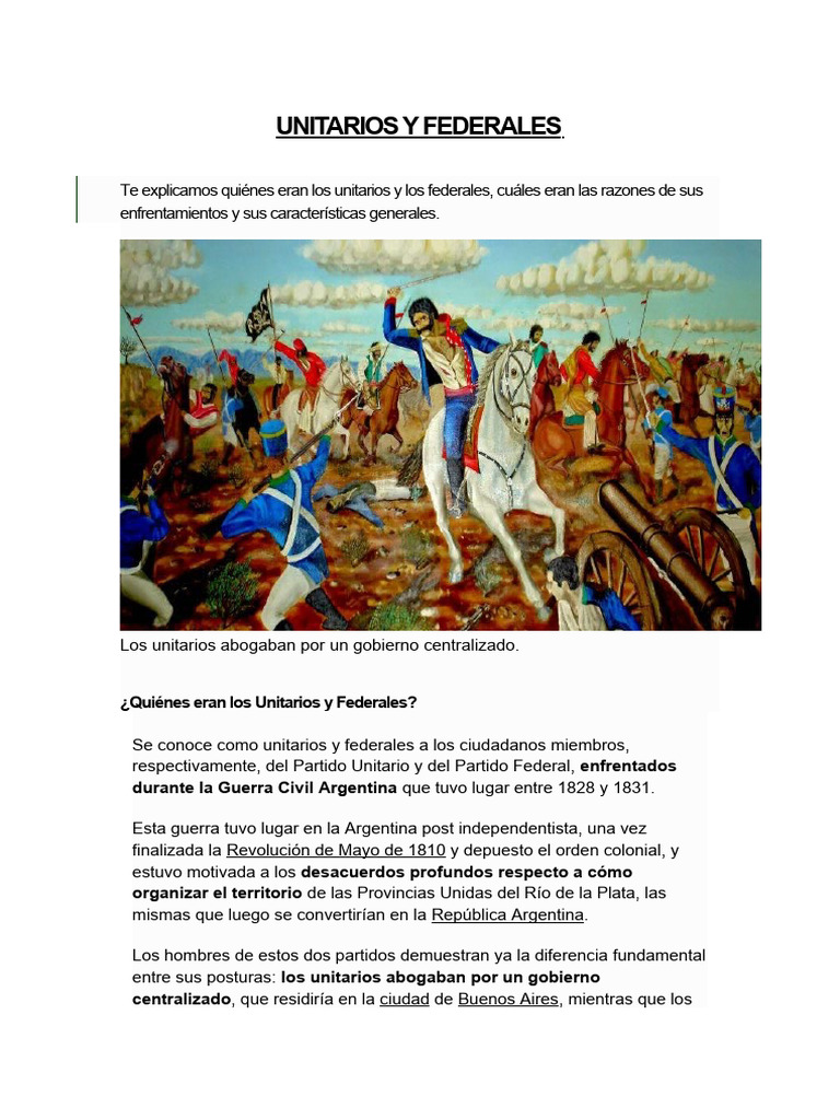 Unitarios y Federales | PDF | Argentina | Conflictos