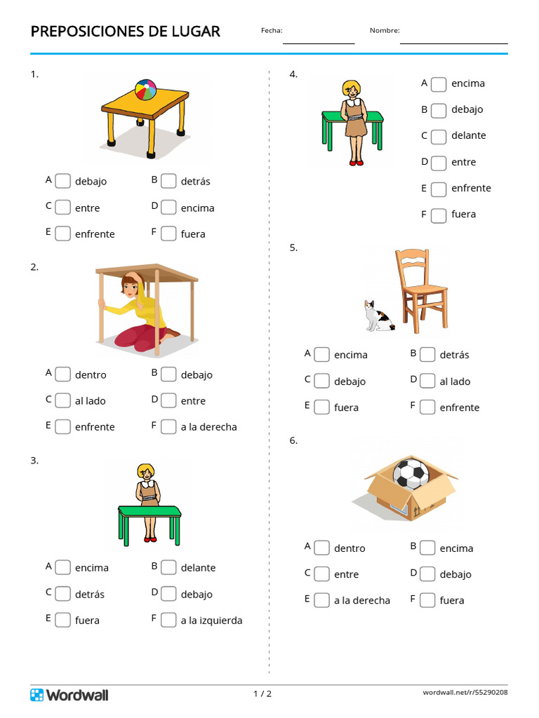 Ejercicios de Preposiciones de Lugar | PDF