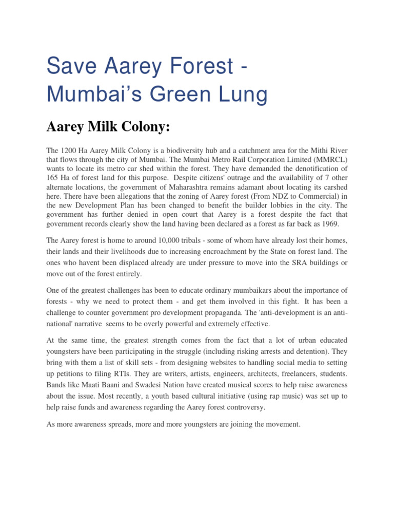 Aarey Forest: Fight Against Deforestation | PDF | Air Pollution | Mumbai