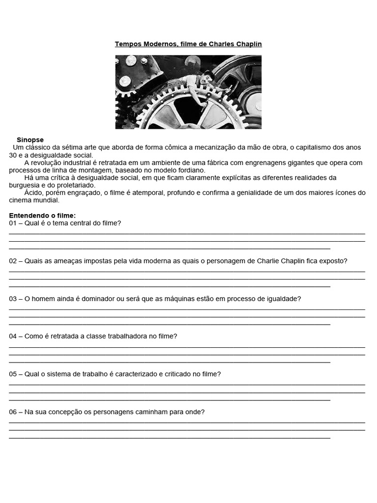 Exercicios Filme Tempos Modernos | PDF Exercicios Filme Tempos Modernos | PDF