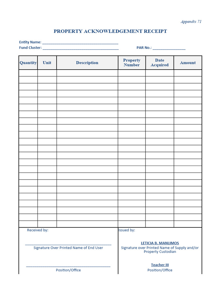 Property Acknowledgement Receipt | PDF | Business