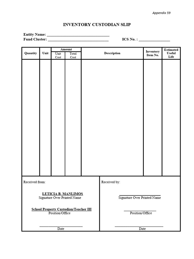 Inventory Custodian Slip | PDF