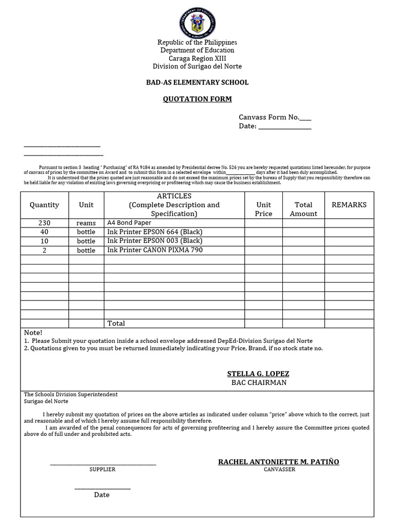 Request For Quotation Mooe | PDF | Office Equipment