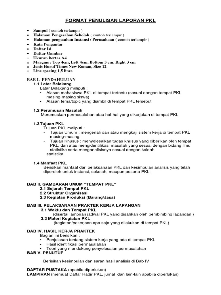 Format Penulisan Laporan PKL | PDF