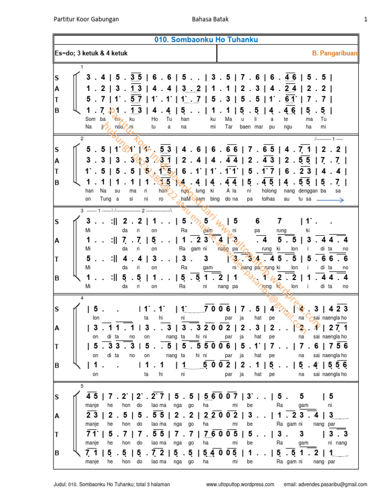 Partitur Koor Gabungan Batak | PDF