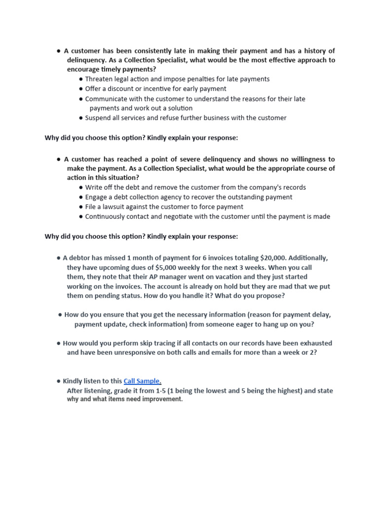 Case - Study - Assessment - Collections Specialist | PDF