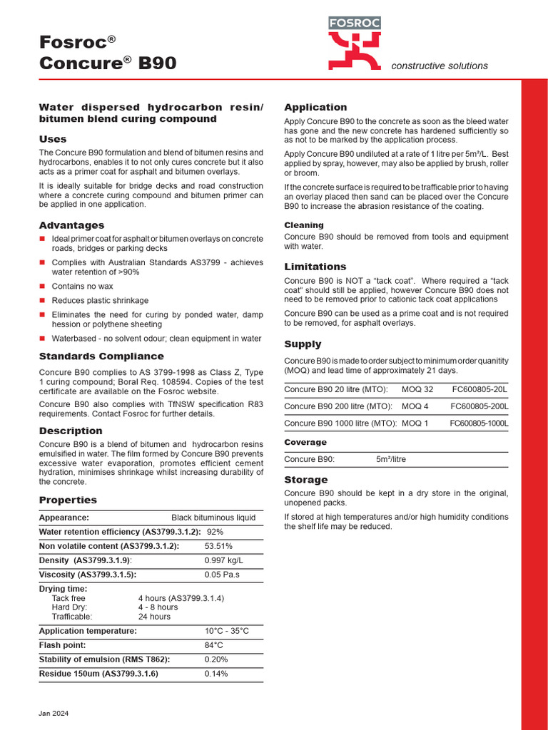 Fosroc_Concure_B90_TDS | PDF | Concrete | Materials