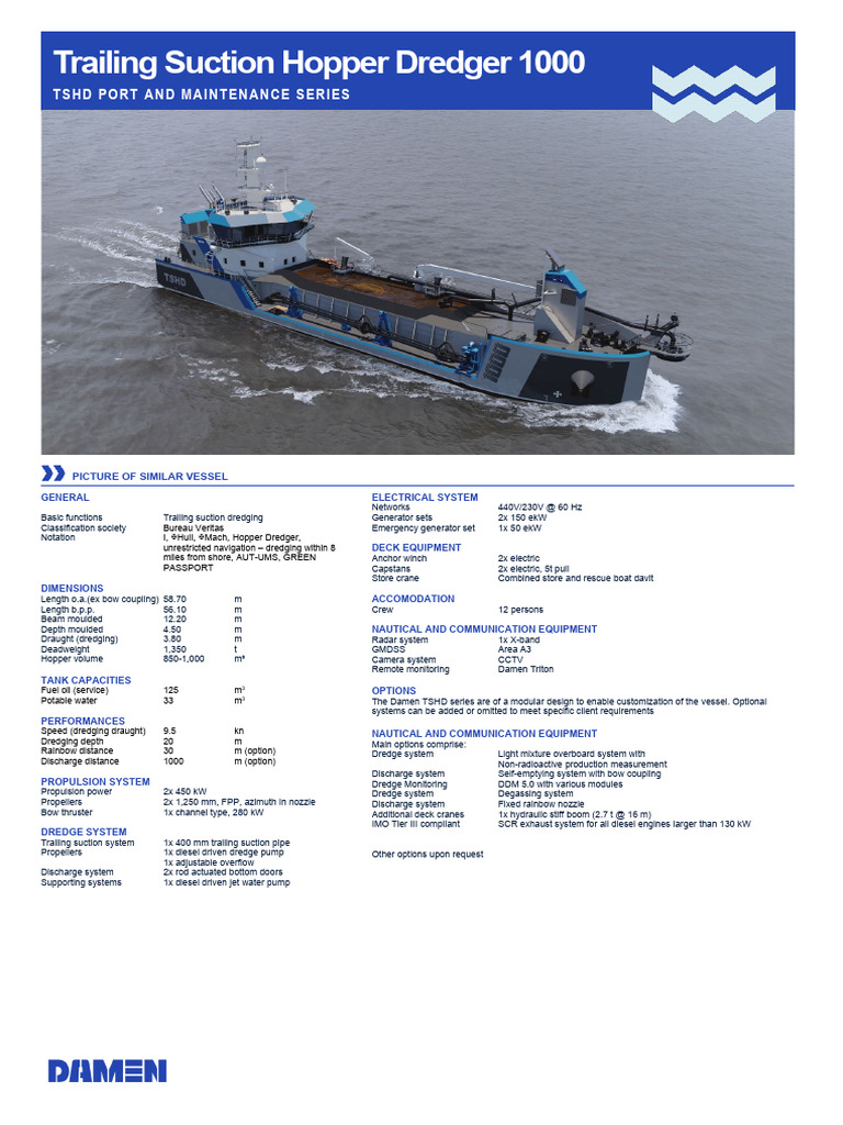Product Sheet TSHD 1000 Port Maintenance | PDF | Dredging | Watercraft