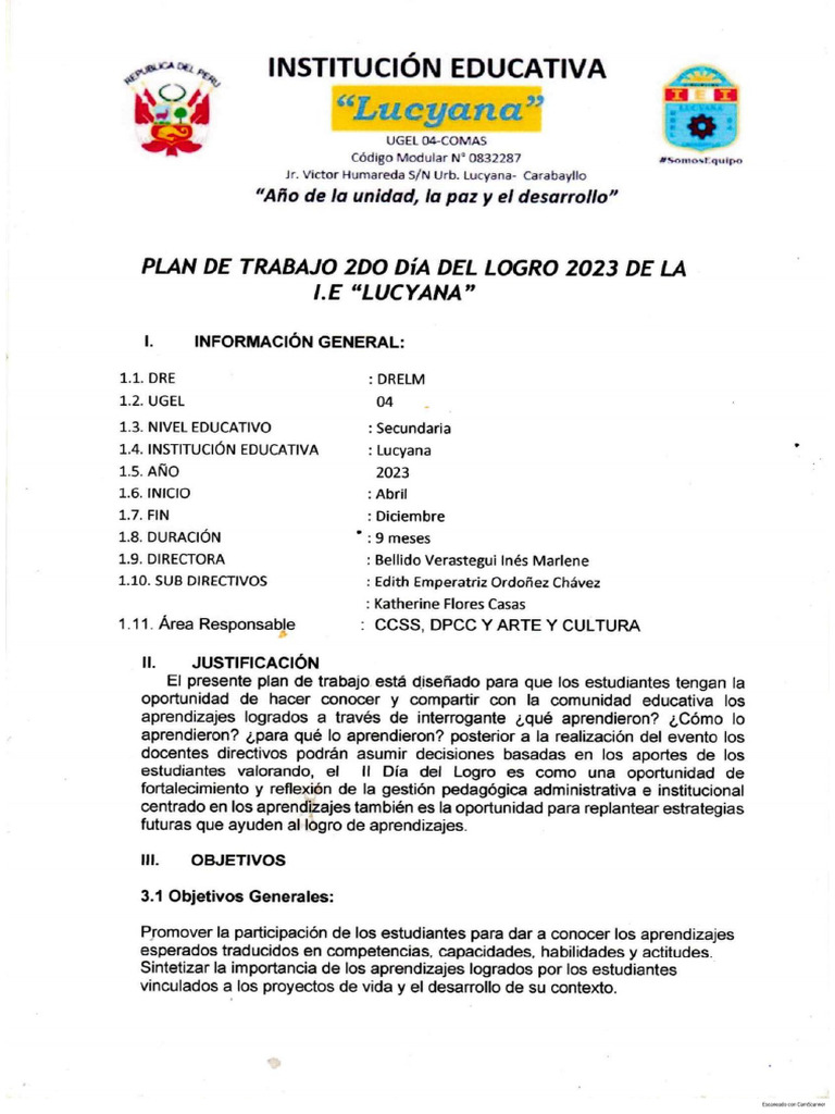 Plan Del 2do Día Del Logro 2023 | PDF