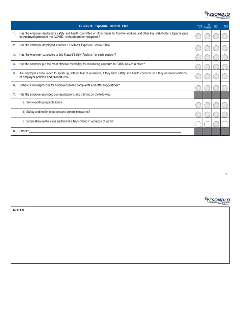 COVID-19 Exposure Control Plan Checklist | PDF | Personal Protective ...