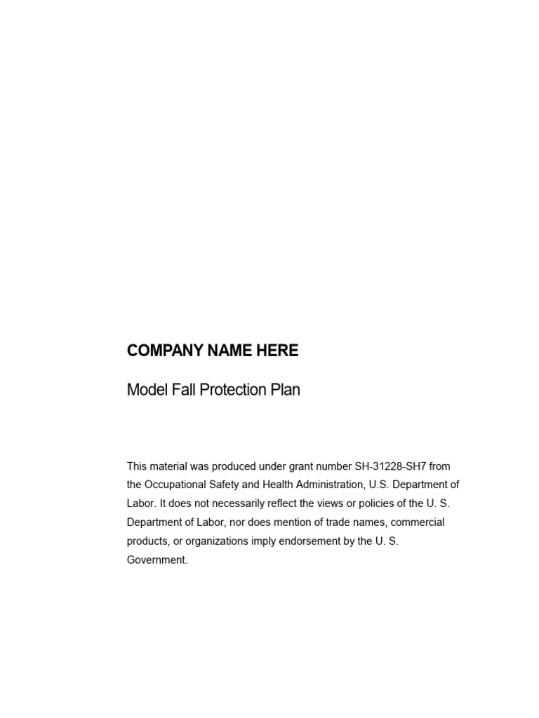 Model Fall Protection Plan | PDF | Occupational Safety And Health ...