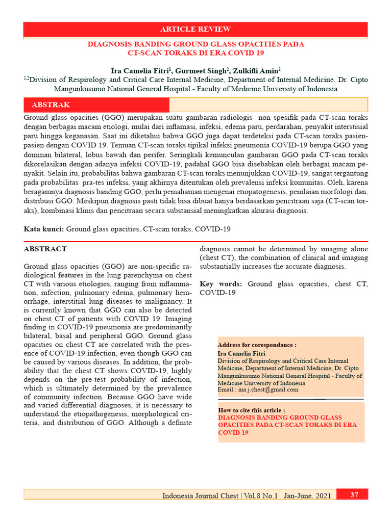 Diagnosis Banding Ground Glass Opacities Pada Ct-Scan Toraks Di Era Covid 19 | PDF | Respiratory ...