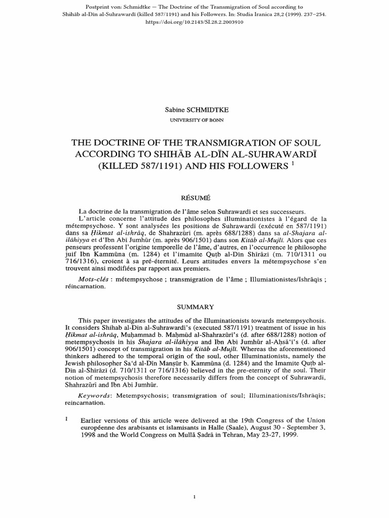 Schmidtke 1999 Doctrine of Transmigration | PDF | Reincarnation | Soul