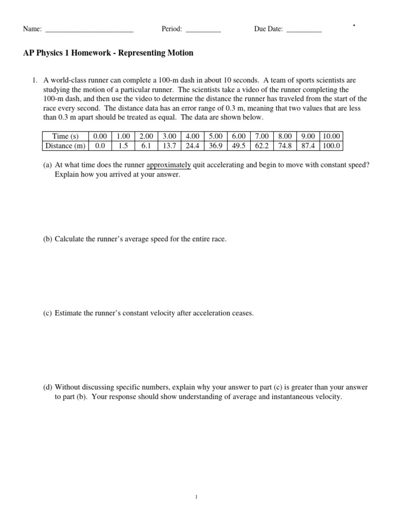 Homework - Representing Motion | PDF | Velocity | Acceleration