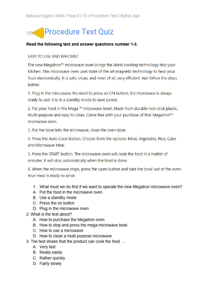 Quiz - Procedure Text | PDF | Materials