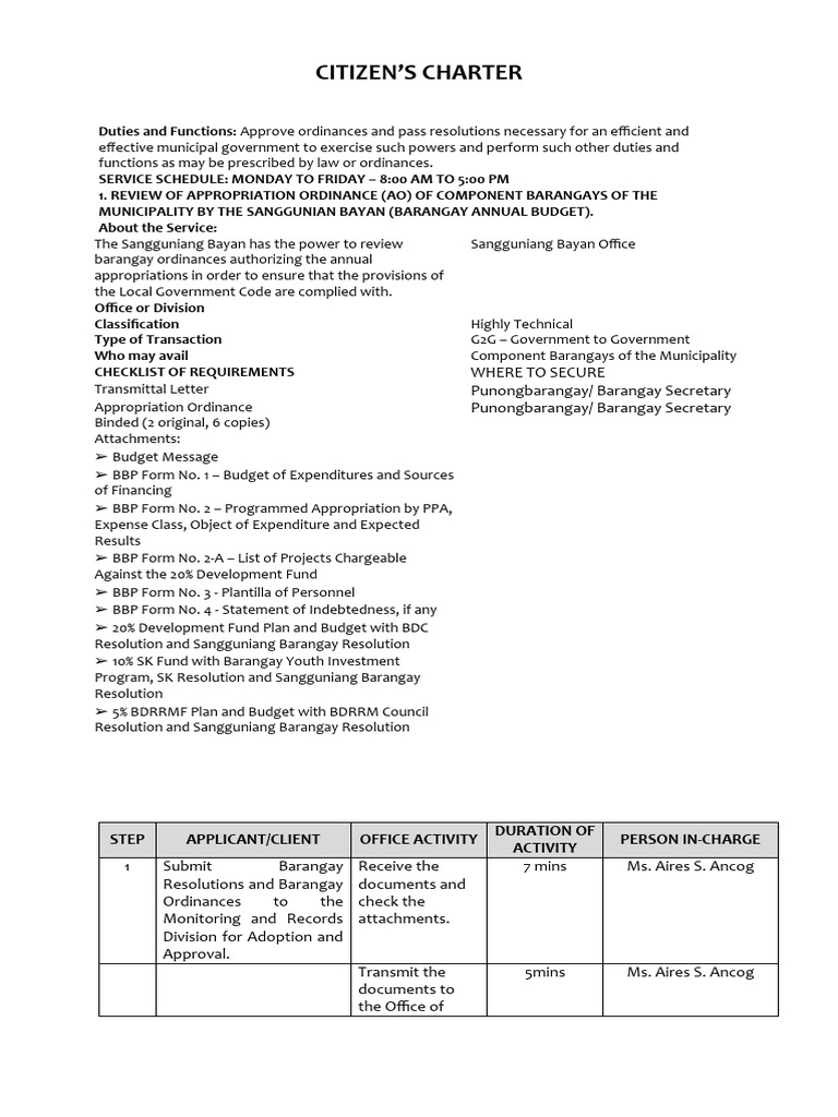 CITIZENS CHARTER1new | PDF | Governance | Government