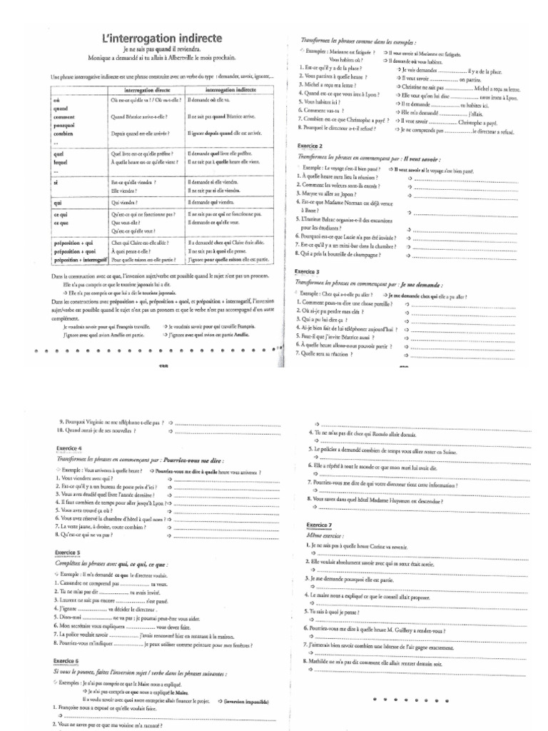 Exos Interrogation Indirecte Tableau Interrogations | PDF