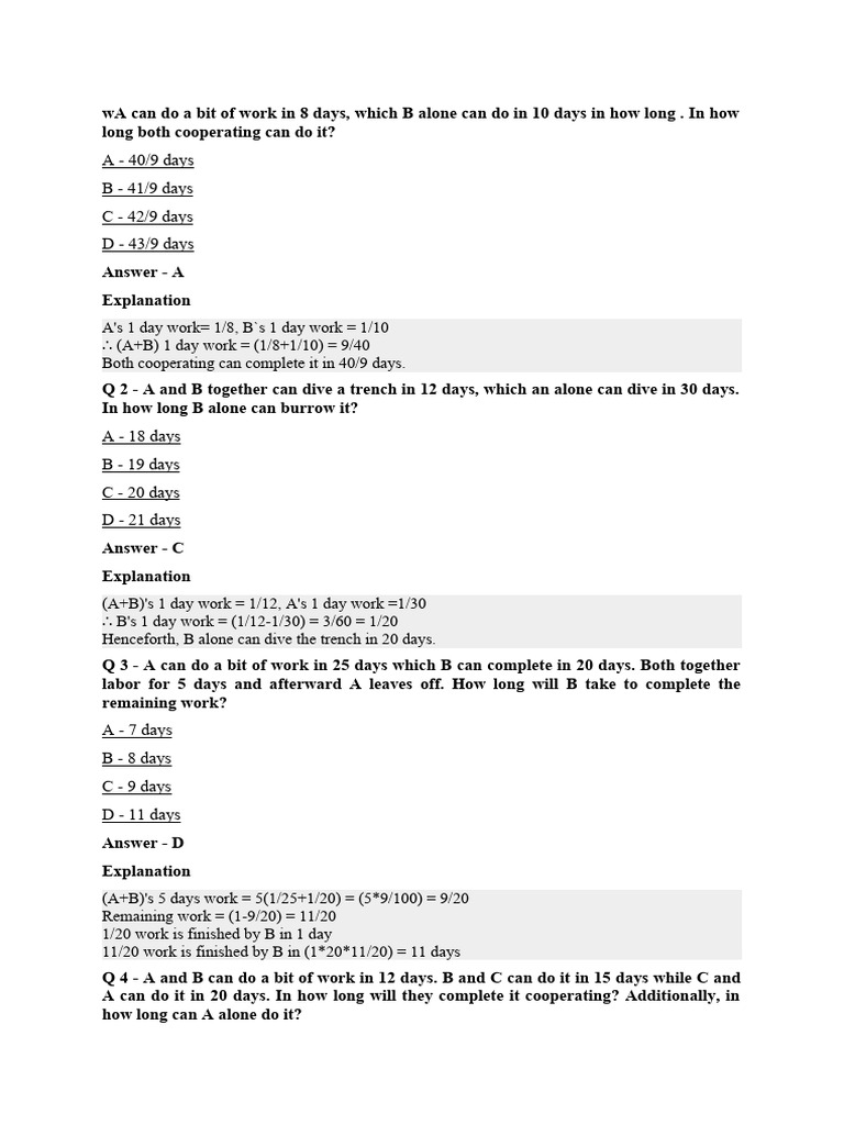 Time and Work | PDF | Equations | Mathematical Objects