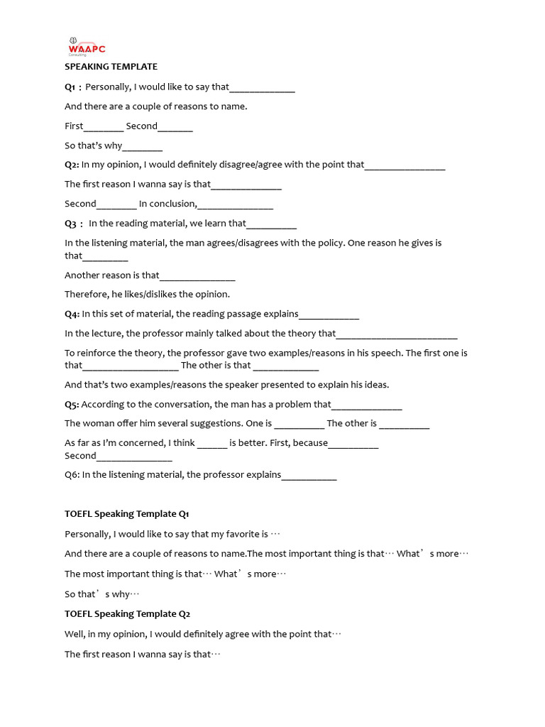 Speaking Template 1 | PDF | Reason | Cognition