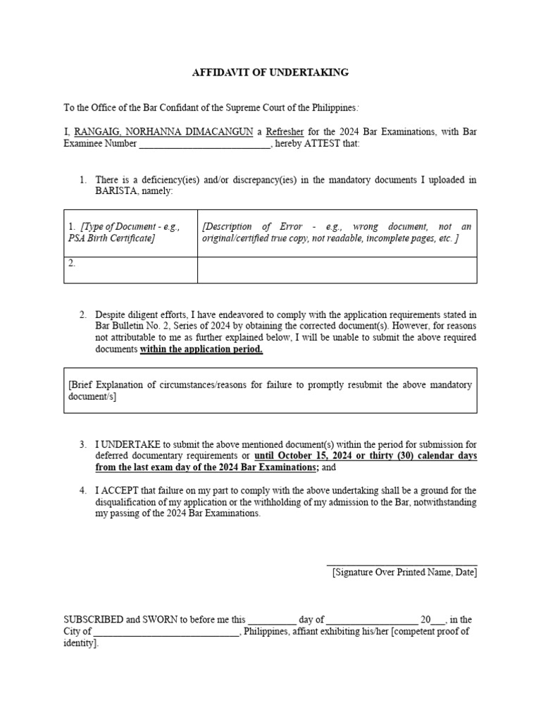 Affidavit of Undertaking | PDF