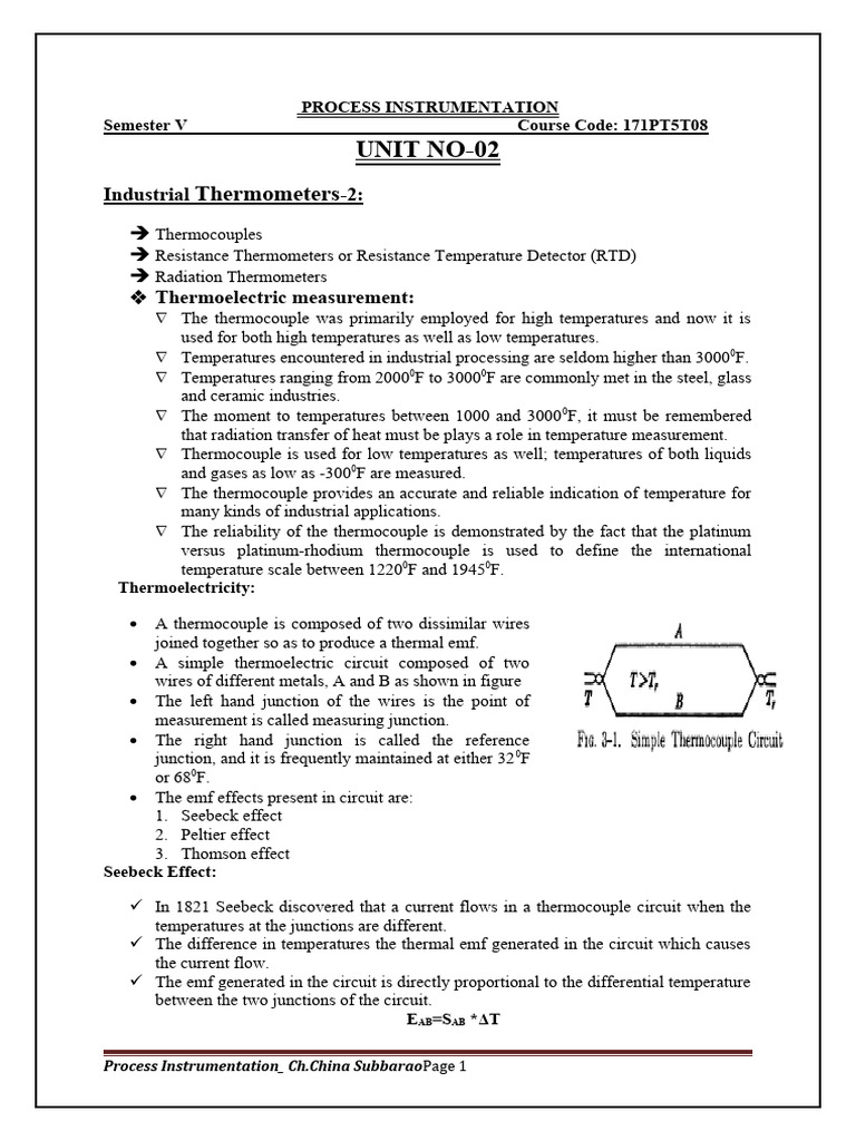 PI_UNIT-II | PDF | Thermocouple | Electrical Resistance And Conductance