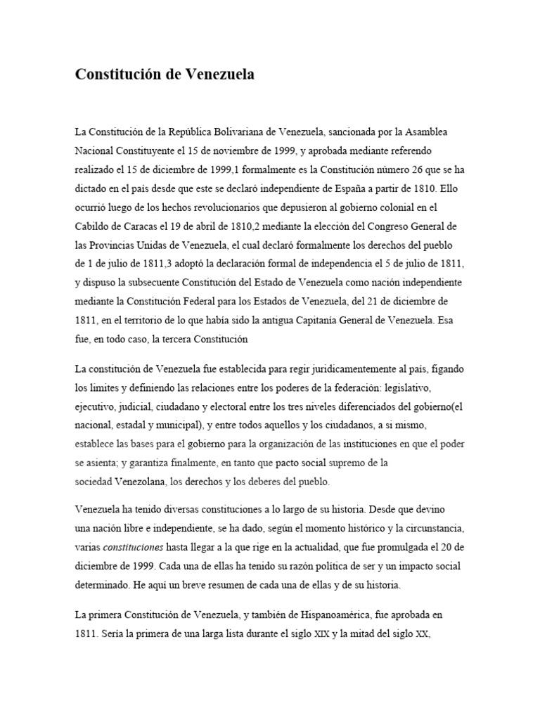 Constitución de Venezuela | PDF | Gobierno | Venezuela