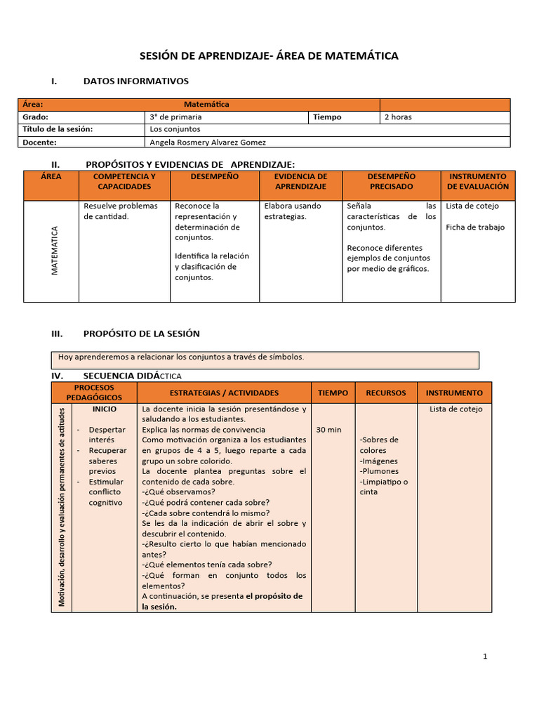 SESIÓN DE MATEMATICA 2° PRIM | PDF | Aprendizaje | Evaluación