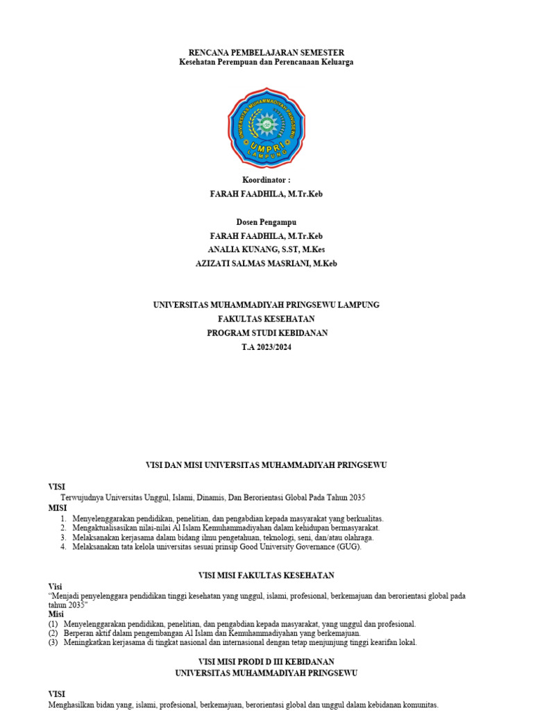 RPS Kesehatan Perempuan Dan Perencanaan Keluarga Genap 2023 2024 | PDF | Pengembangan Diri
