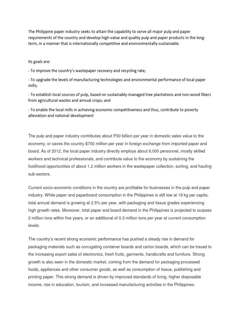 The Philippine Paper Industry Seeks To Attain The Capability To Serve ...