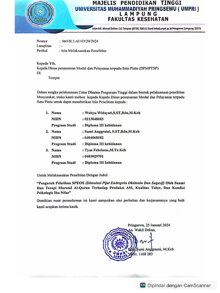 Surat Ijin Penelitian Dinas Satu Pintu | PDF