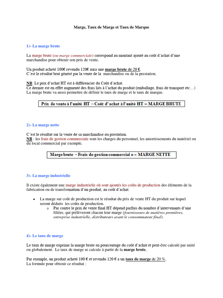 Fiche Pratique - Les Différentes Marges | PDF | Sodles | Marge (Finance)