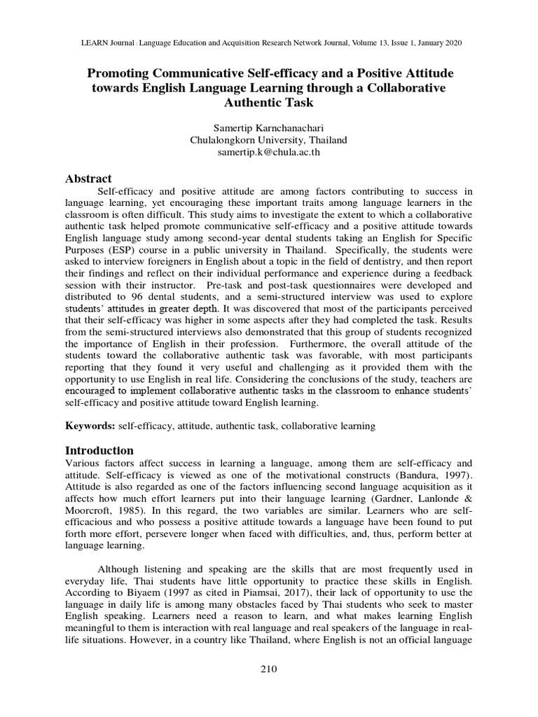 Promoting Communicative Self-Efficacy and A Positive Attitude | PDF | Self Efficacy | Learning