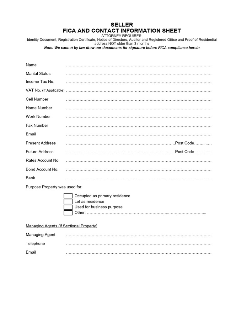 FICA and Contact Information Sheet For Transferor | PDF