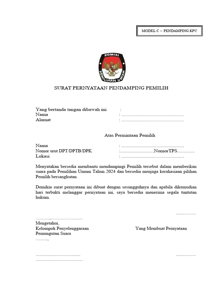 Surat Pernyataan Pendamping Pemilih 123 | PDF | Hukum