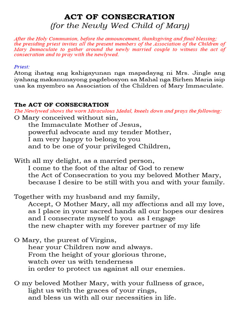 ACT OF CONSECRATION Newlywed | PDF | Mary, Mother Of Jesus | Consecration