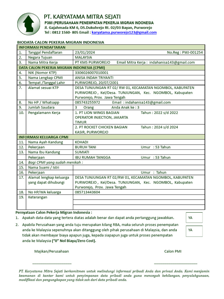 Anisa Indah Triyanti Biodata | PDF