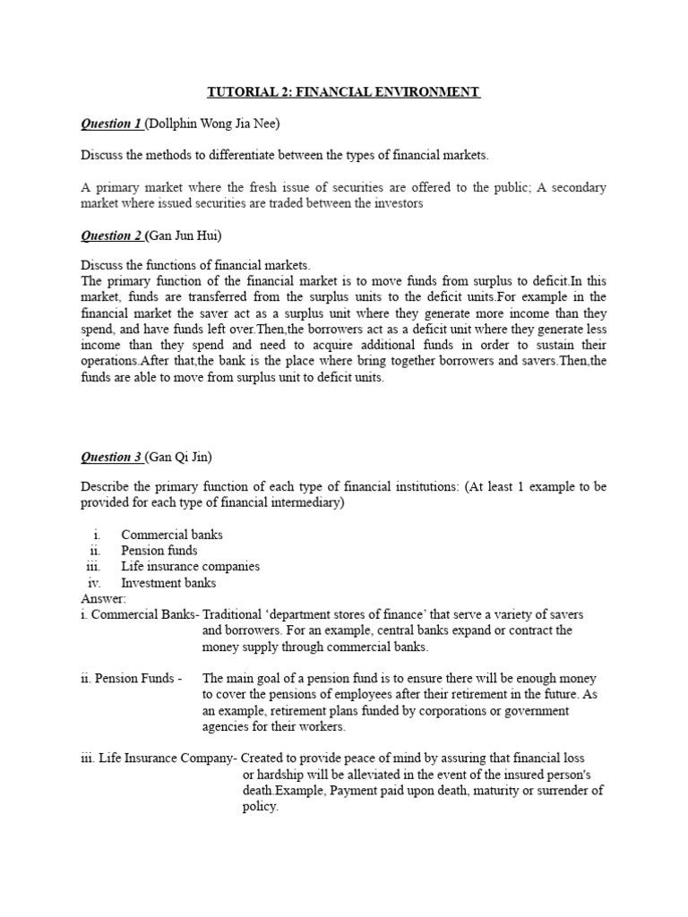 Tutorial 2 - Financial Environment | PDF | Investment Banking | Initial Public Offering
