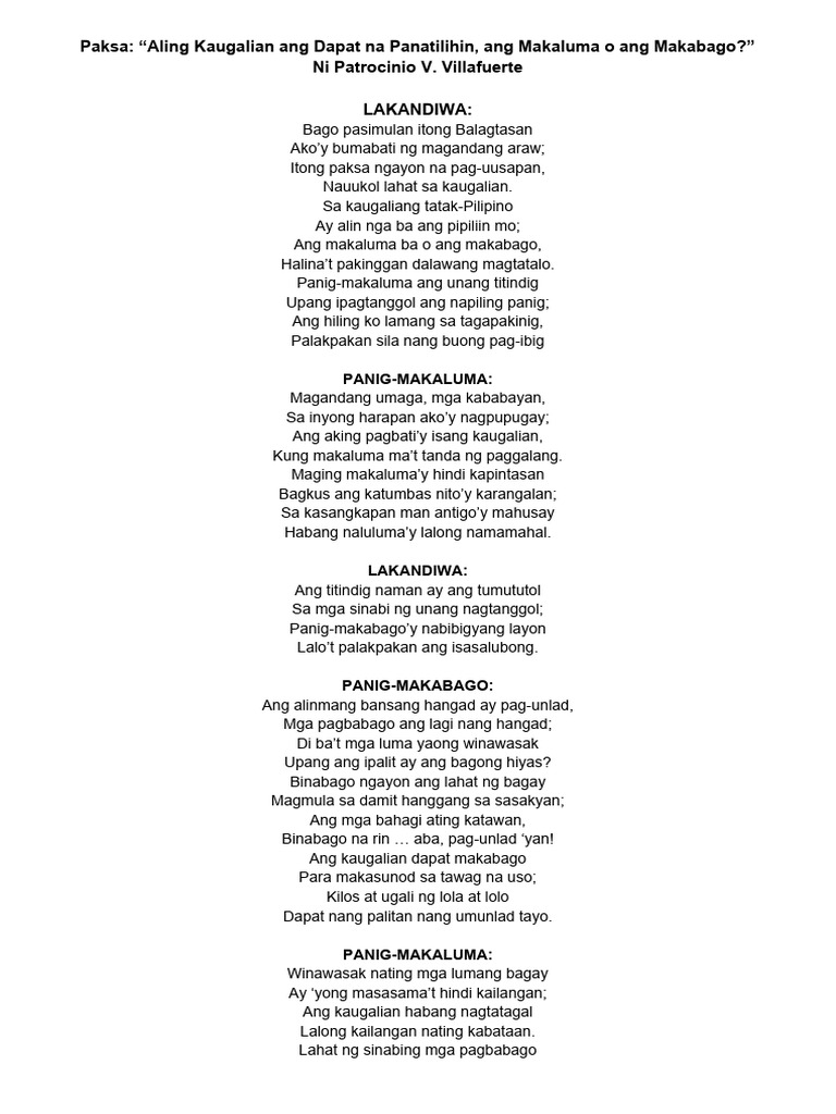 Balagtasan Piyesa | PDF