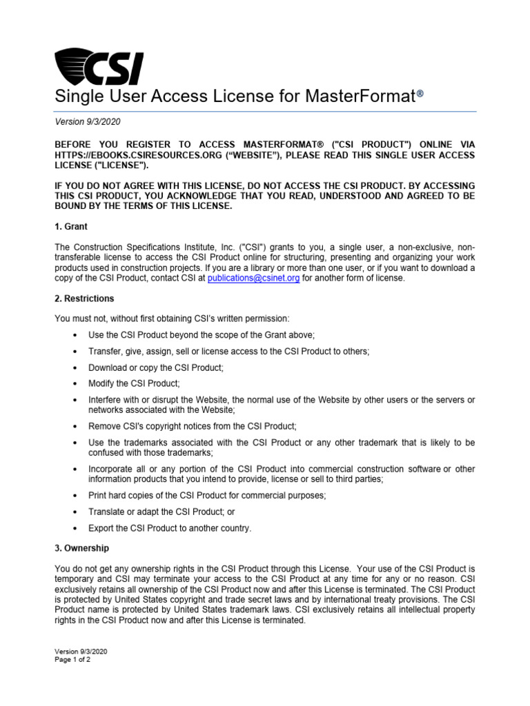 Master Format | PDF | License | Copyright