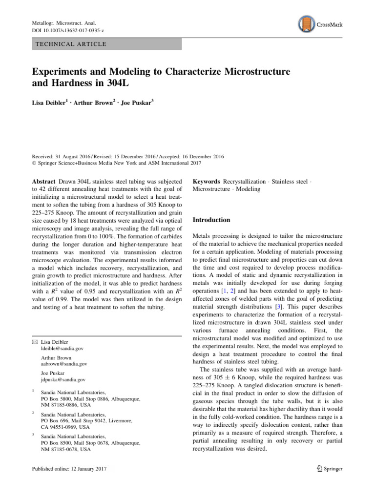 Microstructure and Hardness in 304L Steel | PDF | Heat Treating ...