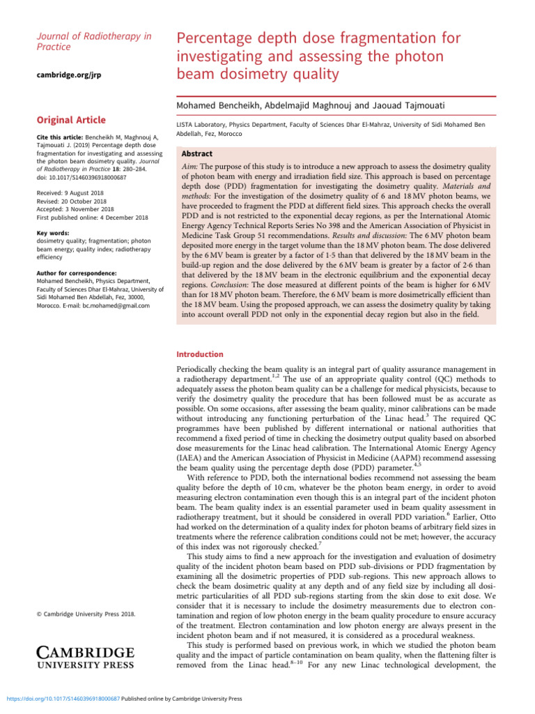 Percentage Depth Dose Fragmentation For Investigating and Assessing The ...