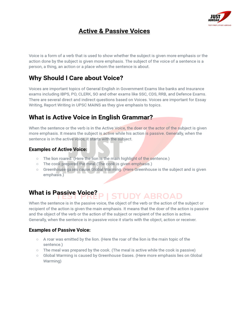 Active & Passive Voices | PDF | Verb | Grammatical Tense
