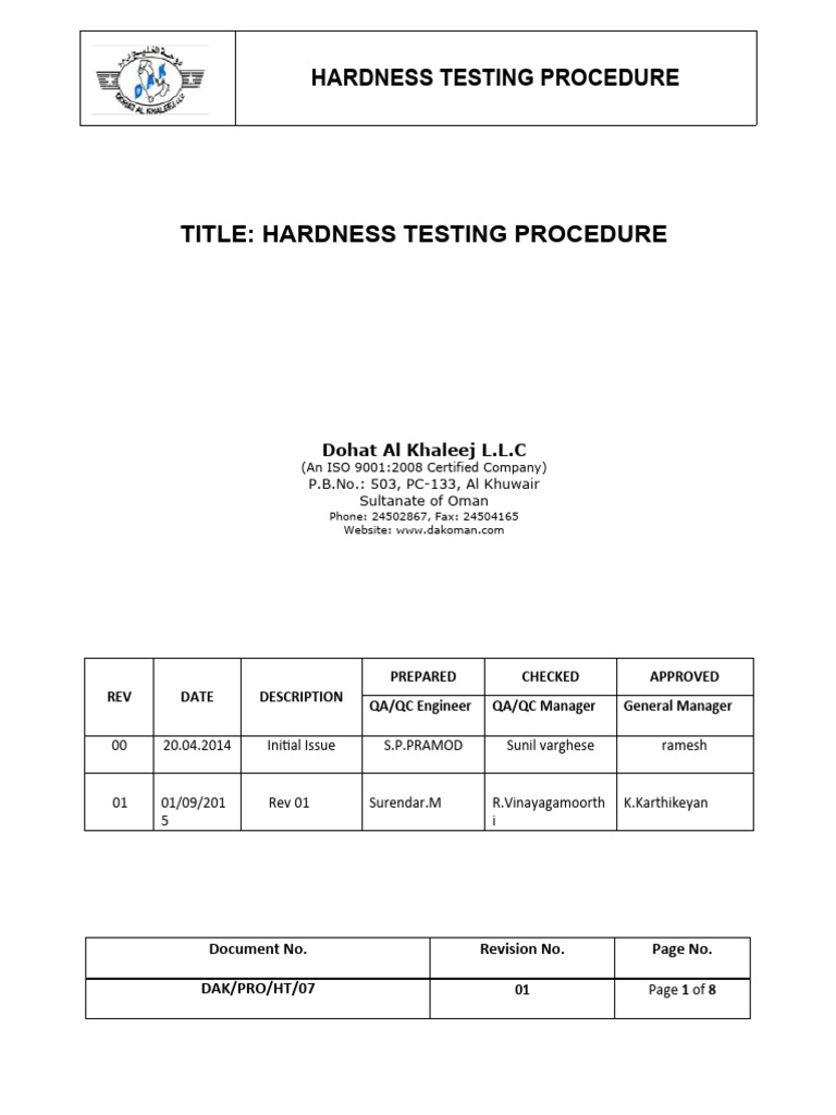 Procedure For Hardness Testing | PDF | Hardness | Welding