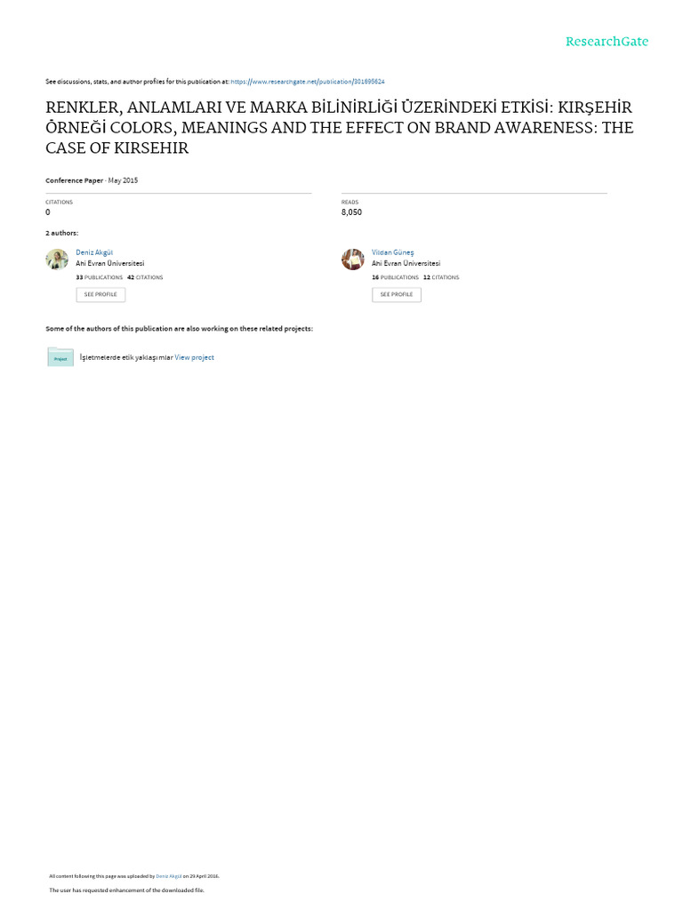 Renkler, Anlamlari Ve Marka Bilinirliği Üzerindeki Etkisi: Kirşehir Örneği Colors, Meanings and ...