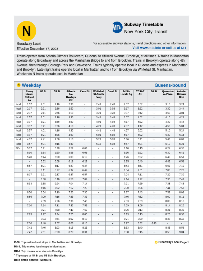 MTA N Subway Timetable 20231217 | PDF | New York Metropolitan Area ...