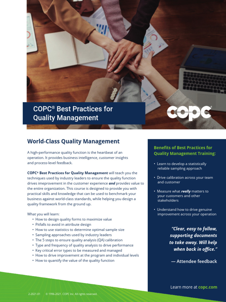 COPC Brochure Quality Management | PDF | Quality Management | Sampling (Statistics)