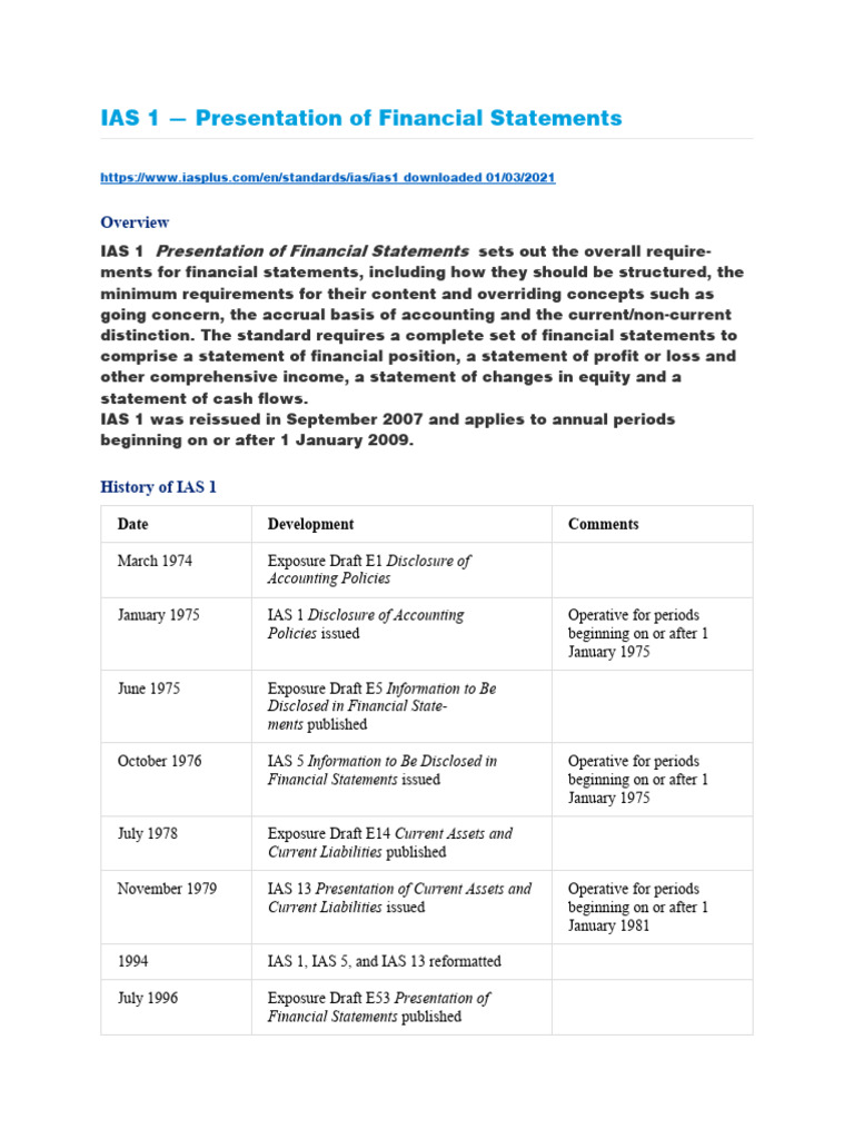IAS 1 Presentation of FS | PDF | International Financial Reporting Standards | Income Statement